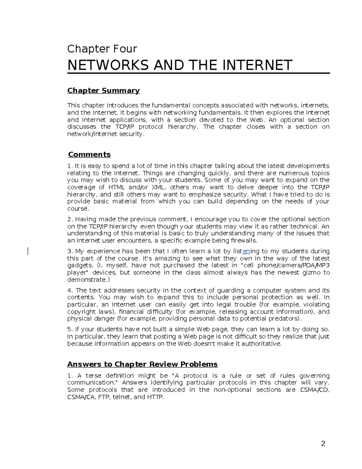 Instr 1104 - Chapter 4 Summary: Networks and the Internet - Studocu