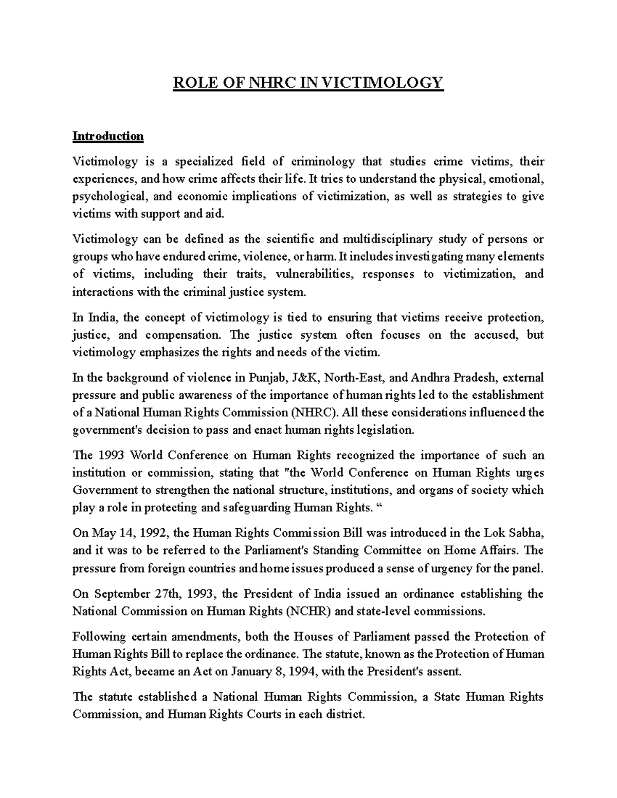 NHRC's Role in Victimology: Understanding Victim Rights and Support ...
