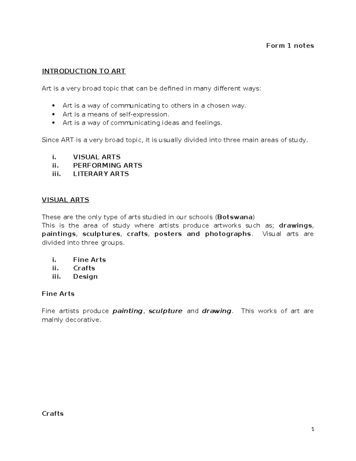 ART Form 1 Study Notes: Introduction to Art Concepts and Principles ...