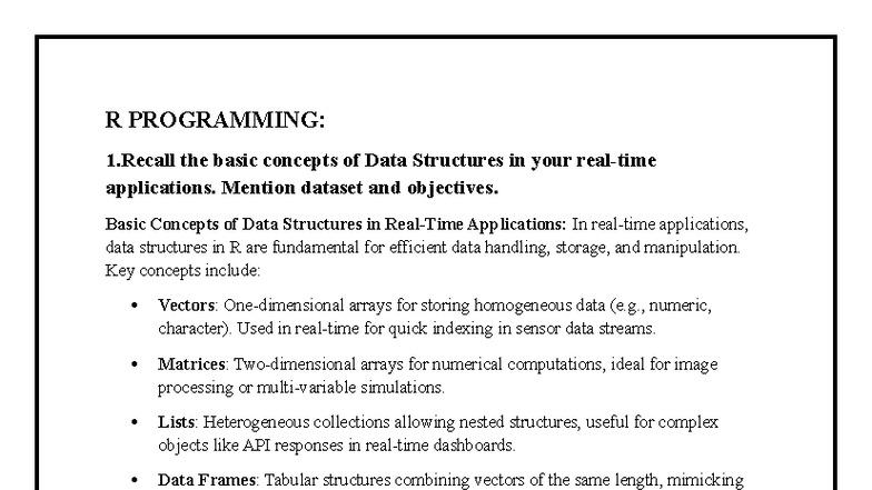 R Programming: Data Structures & Model Analysis (Course Code: R101 ...