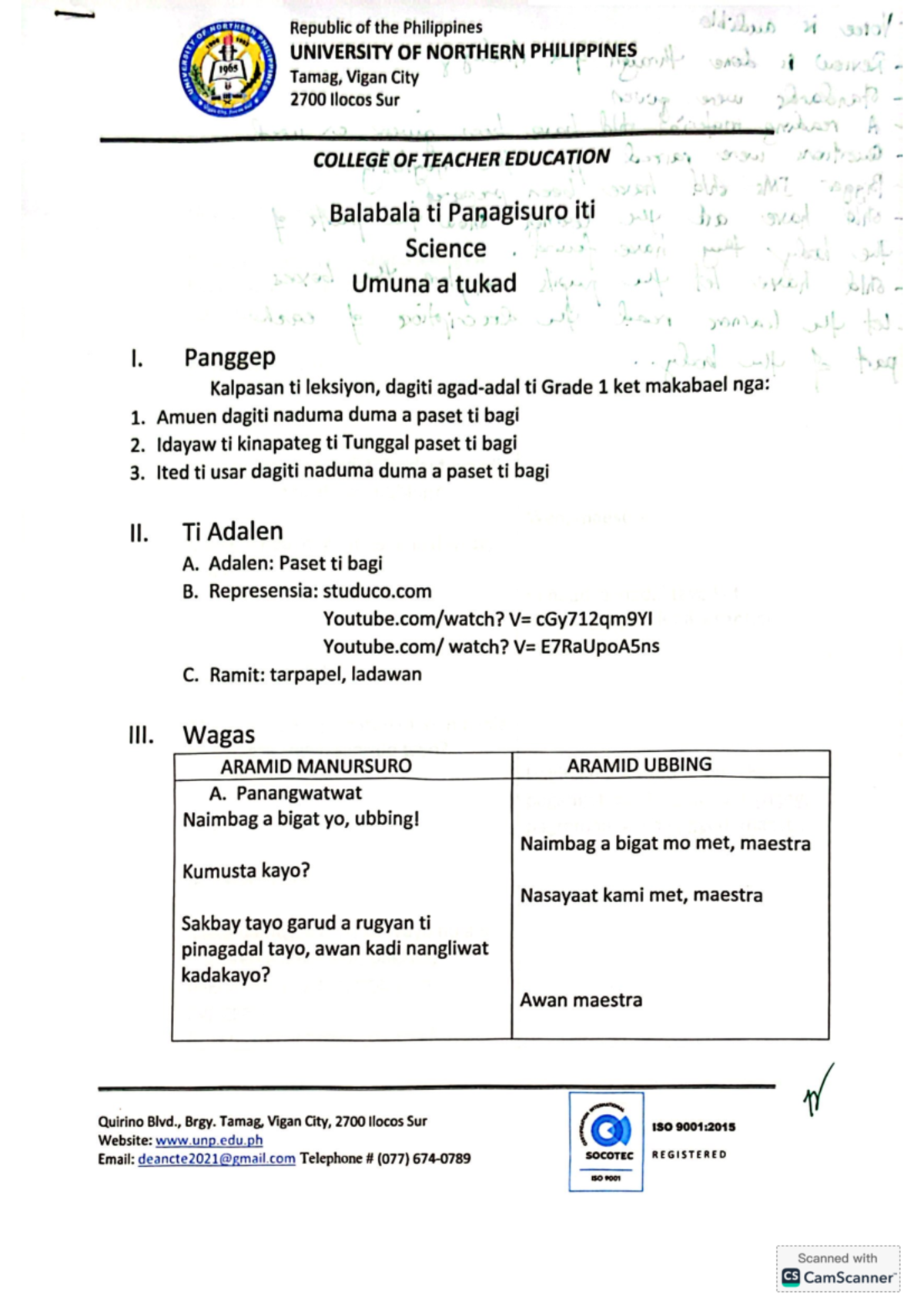 Ilocano LP - Lesson Plan on Body Parts for Grade 1 Students - Studocu