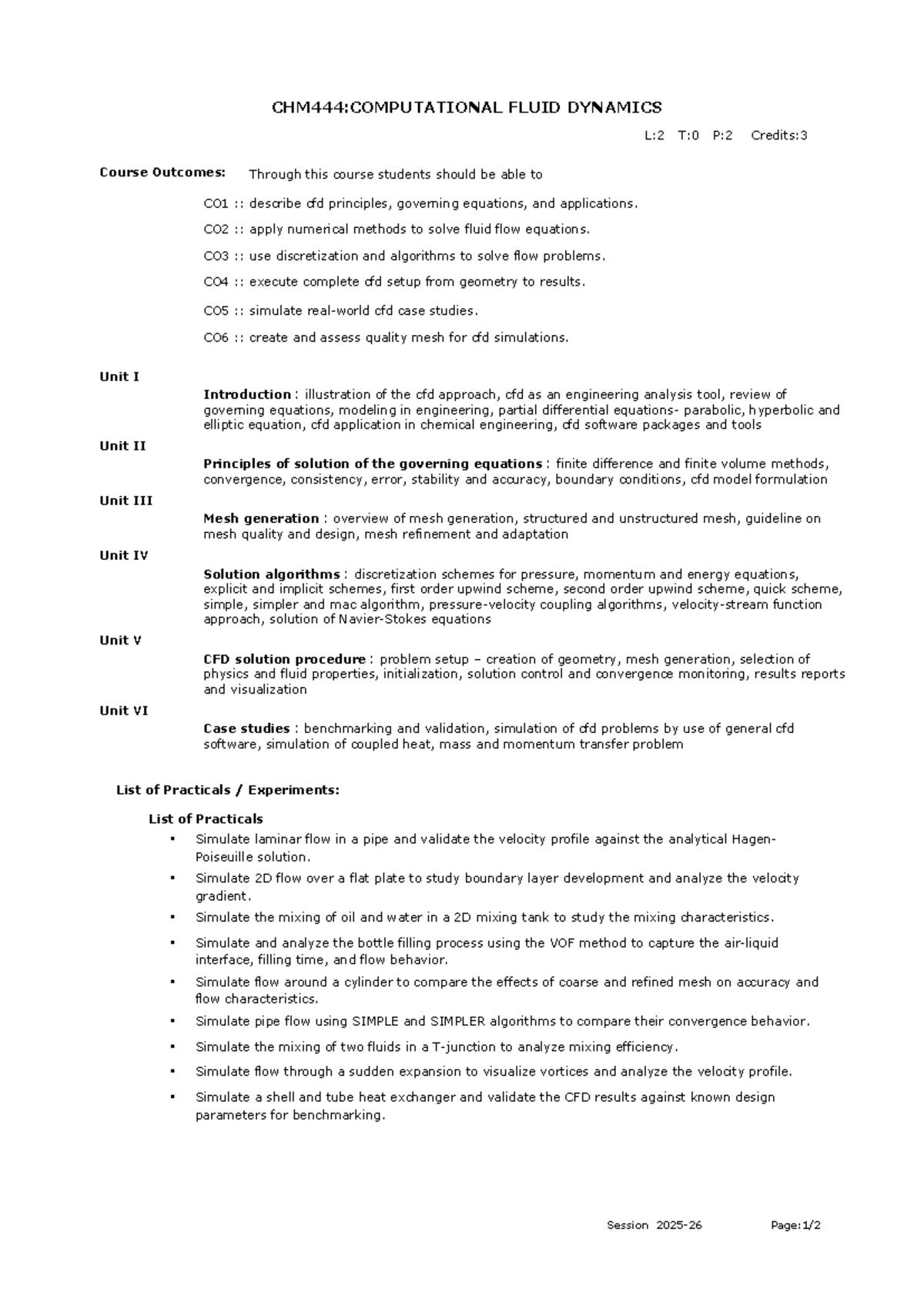 Fluid Dynamics L:2 - Course Outcomes and Practical Applications - Studocu