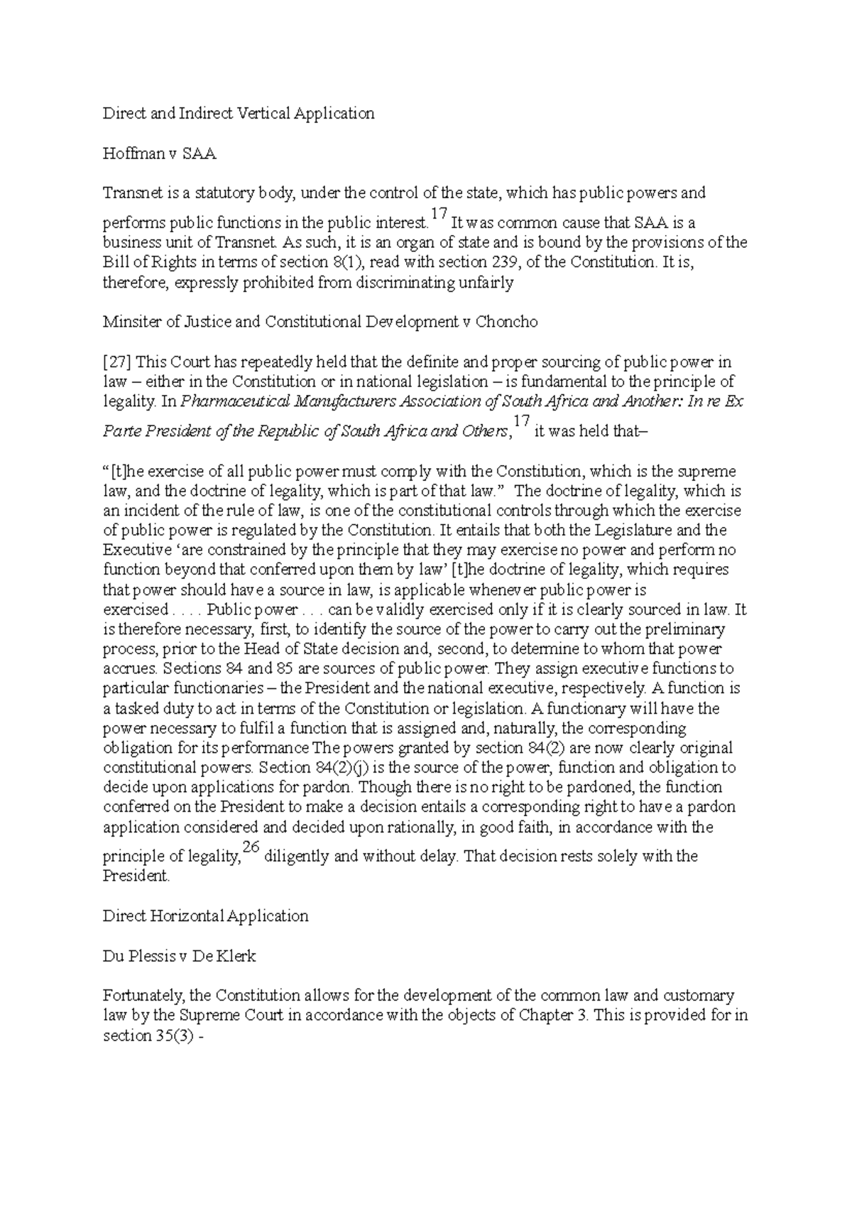 Direct and Indirect Vertical Application Case Law - Direct and Indirect ...