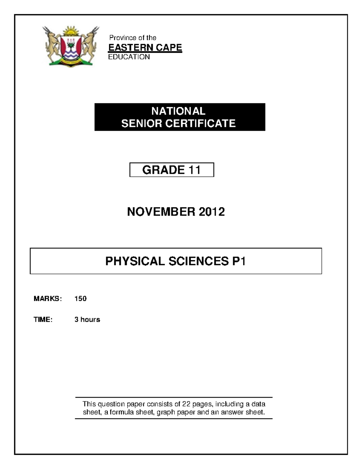 Grade 11 PHSC P1 November 2012 Question Paper Analysis - Studocu