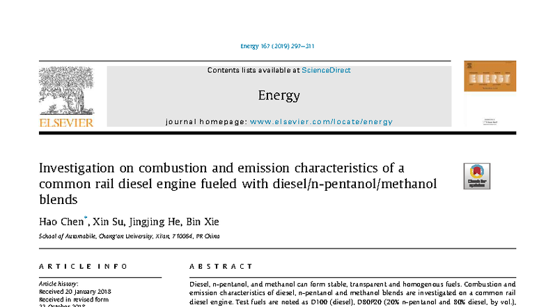 Investigation of Combustion & Emission in Diesel Engine Blends (Energy ...
