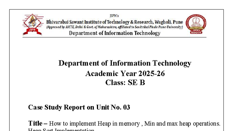 Case Study DSA 03: Implementing Heap & Heap Sort Operations - Studocu