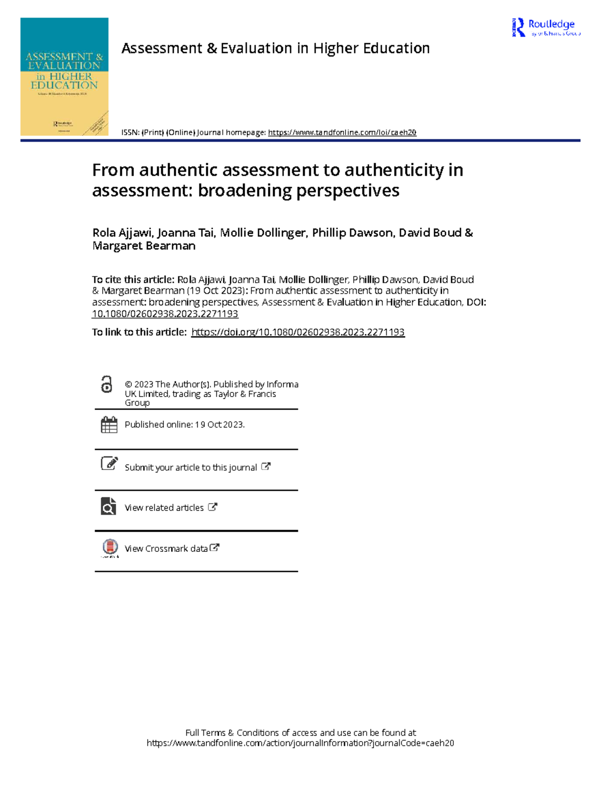 Authenticity in Assessment: Broadening Perspectives on Higher Ed ...