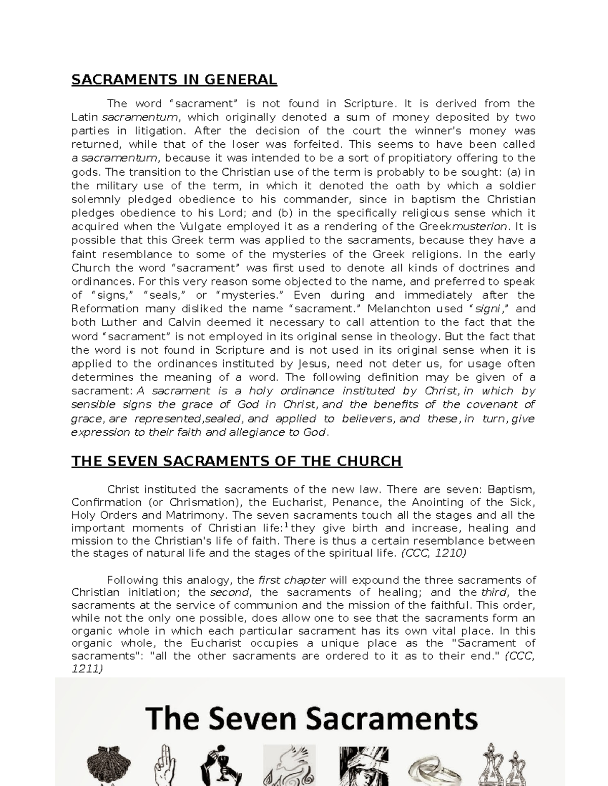 SACRAMENTS IN GENERAL: An Overview of the Seven Sacraments - Studocu