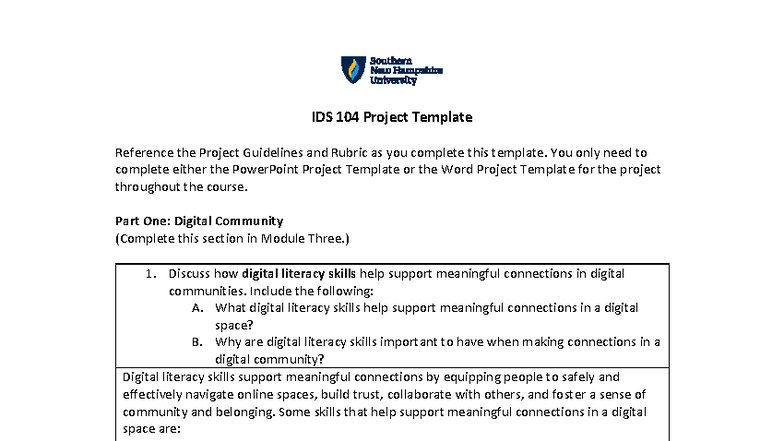IDS 104 Project Template: Digital Literacy & Community Connections ...