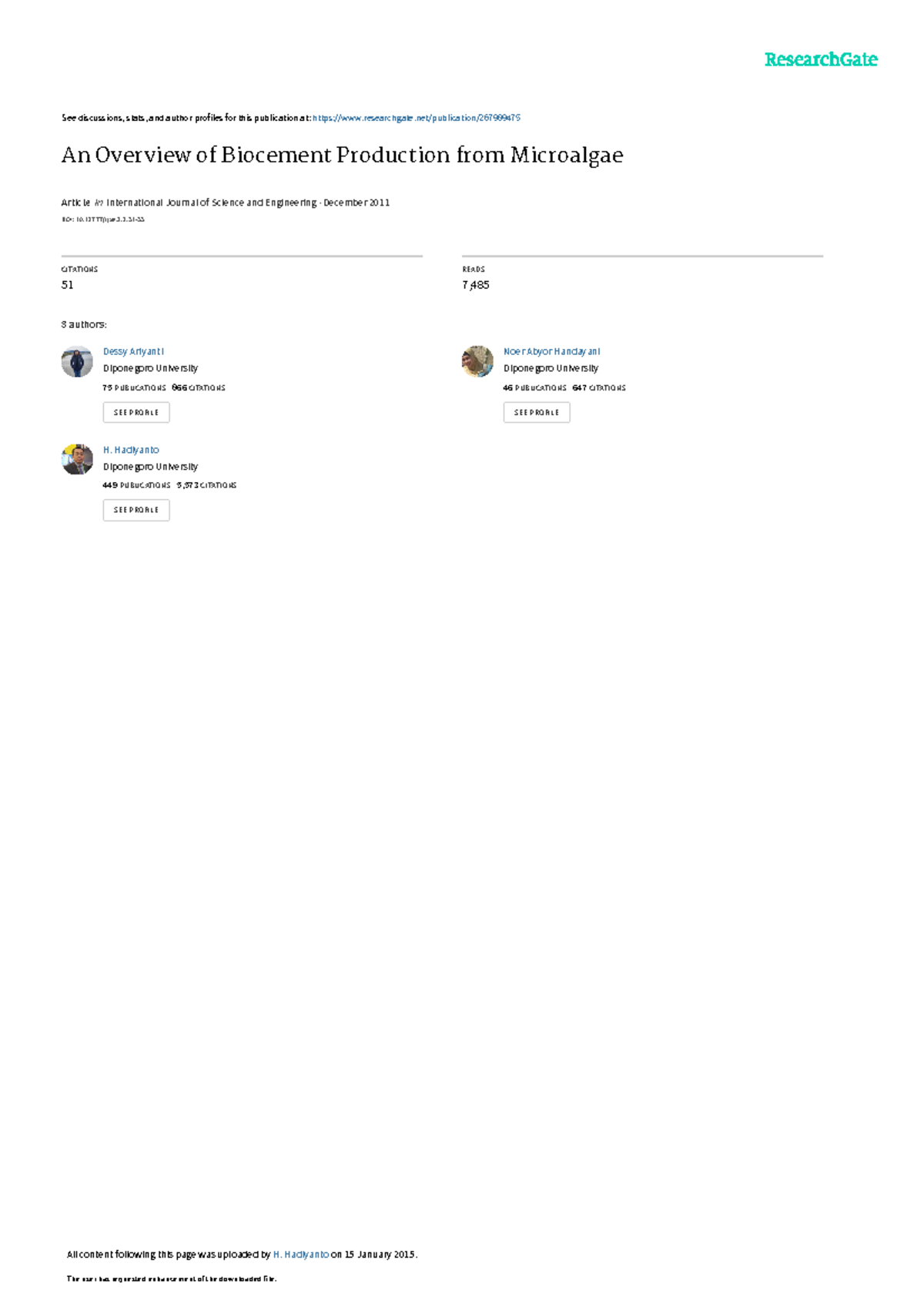 Overview of Biocement Production from Microalgae: Insights and ...