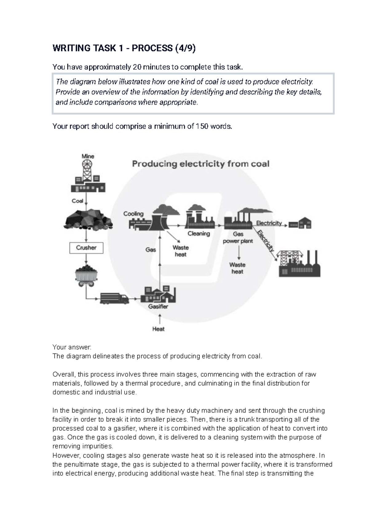 Writing Task 1: Process of Electricity Generation from Coal (4 9) - Studocu