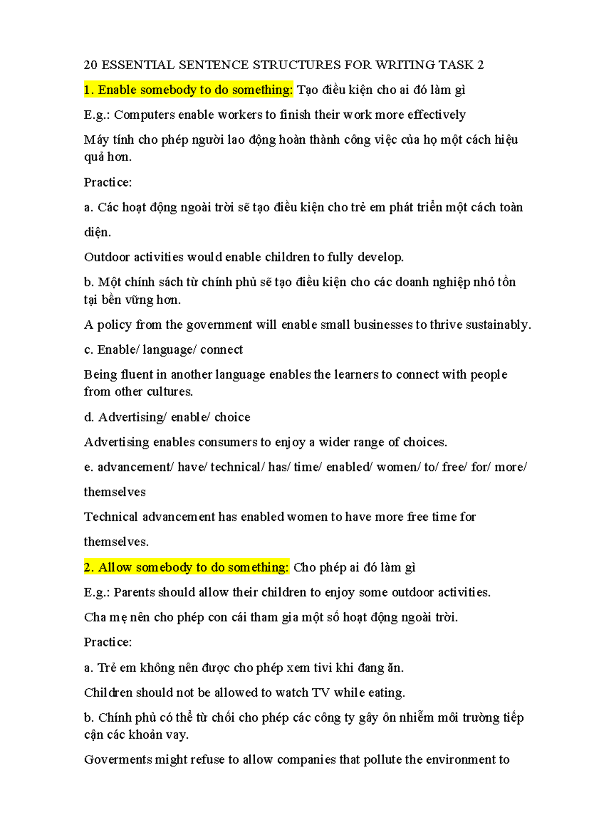 20 Essential Sentence Structures for Writing Task 2 - Studocu