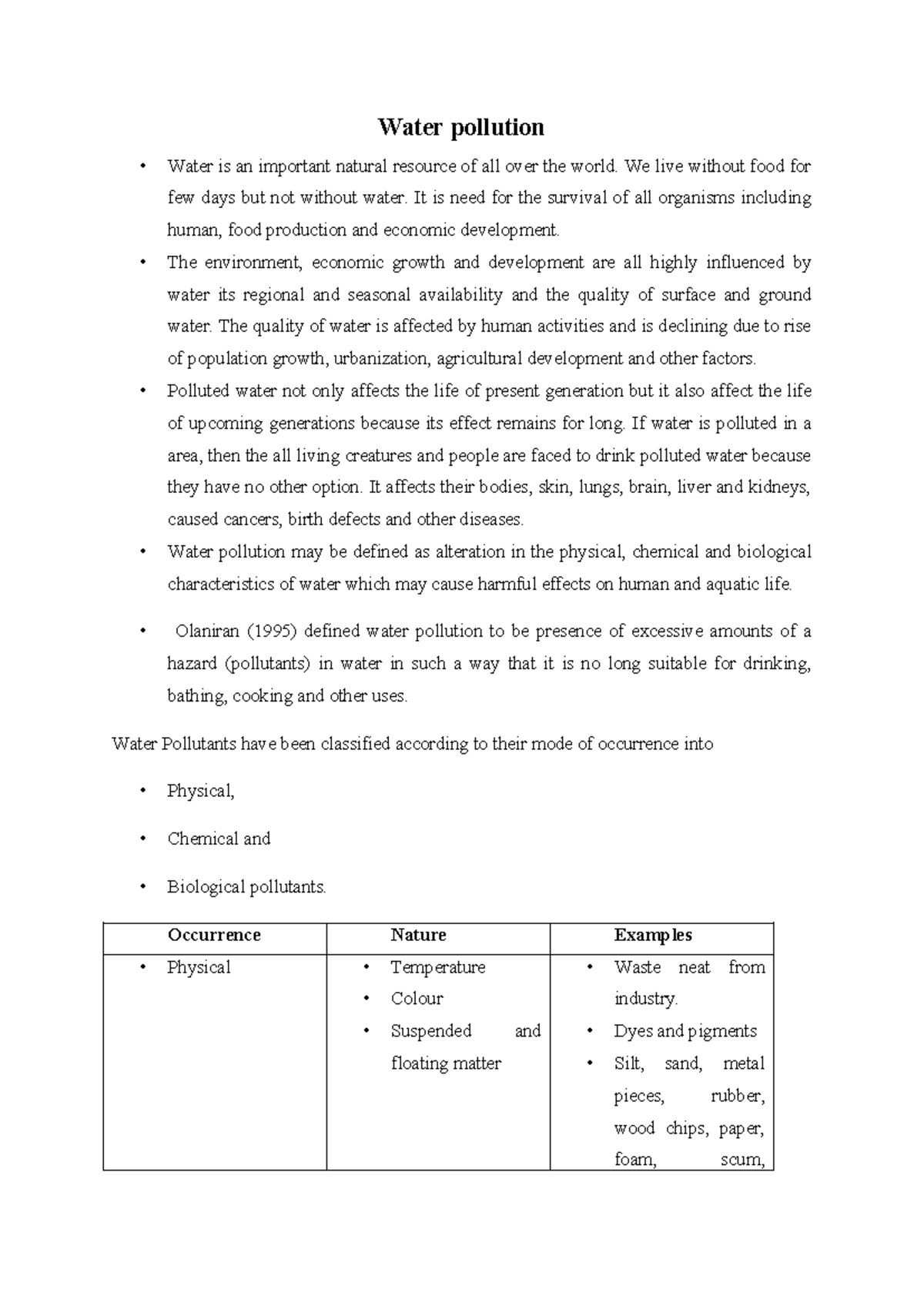 Water Pollution - Comprehensive Study Notes on Causes and Effects - Studocu