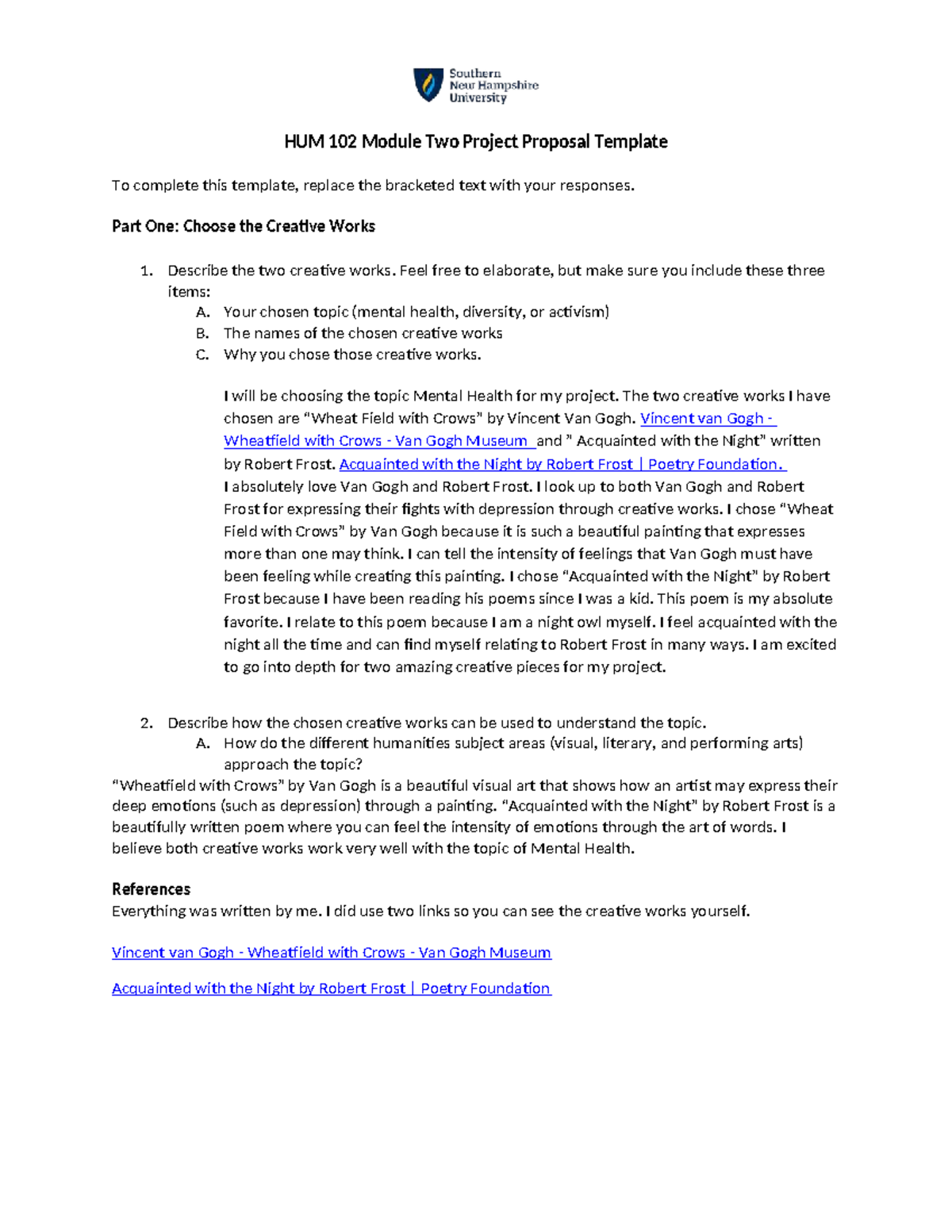 HUM 102 Module Two Project Proposal Template - Part One: Choose the ...