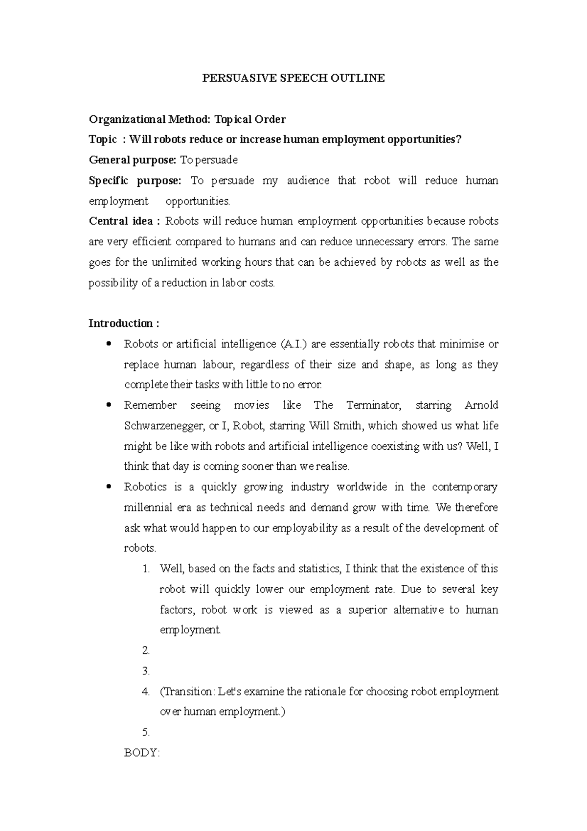 Aa- Persuasive Speech Outline - PERSUASIVE SPEECH OUTLINE ...