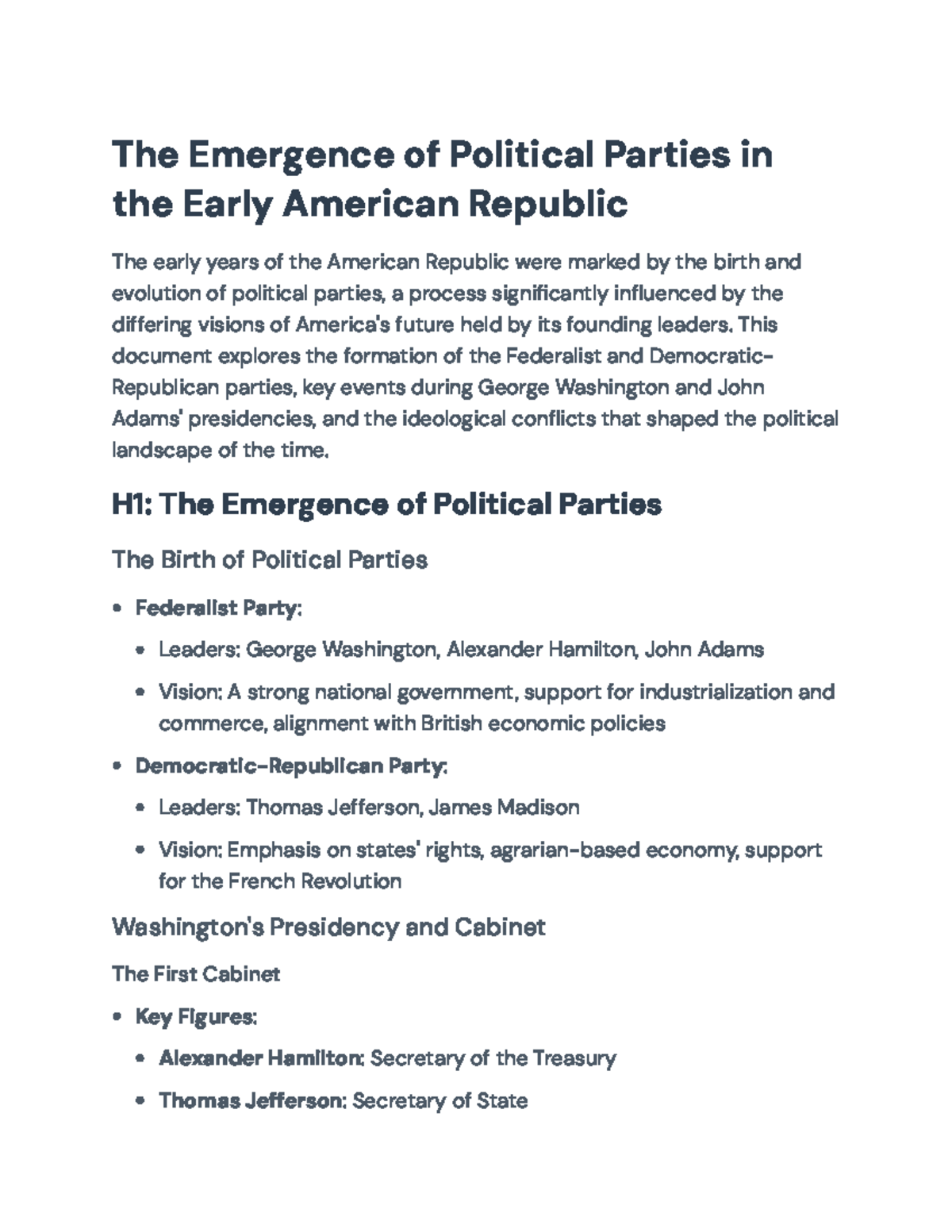 The Formation of Political Parties in Early American Republic (HIST 101 ...