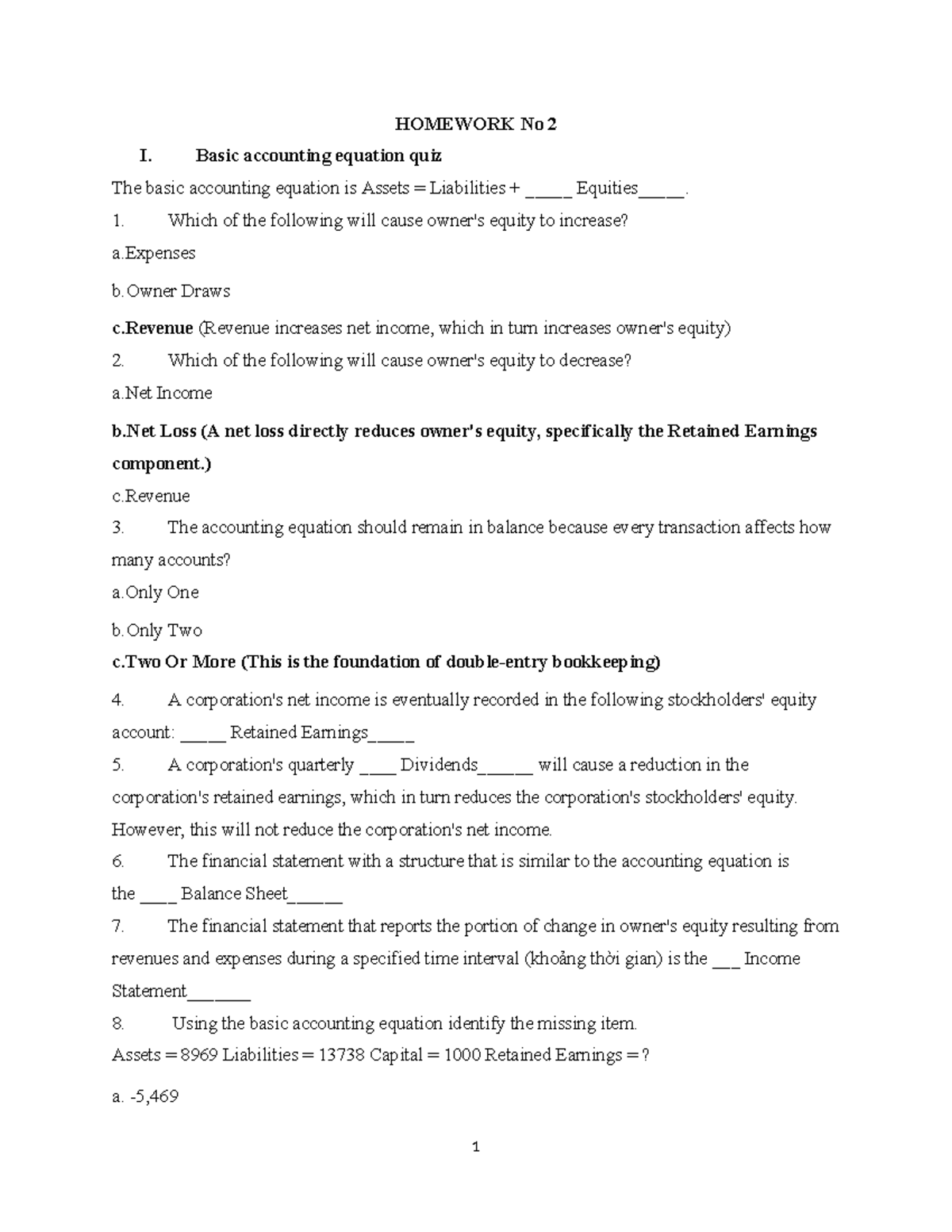 Basic Accounting Equation Quiz (HW No 2) - Week 2 - Studocu