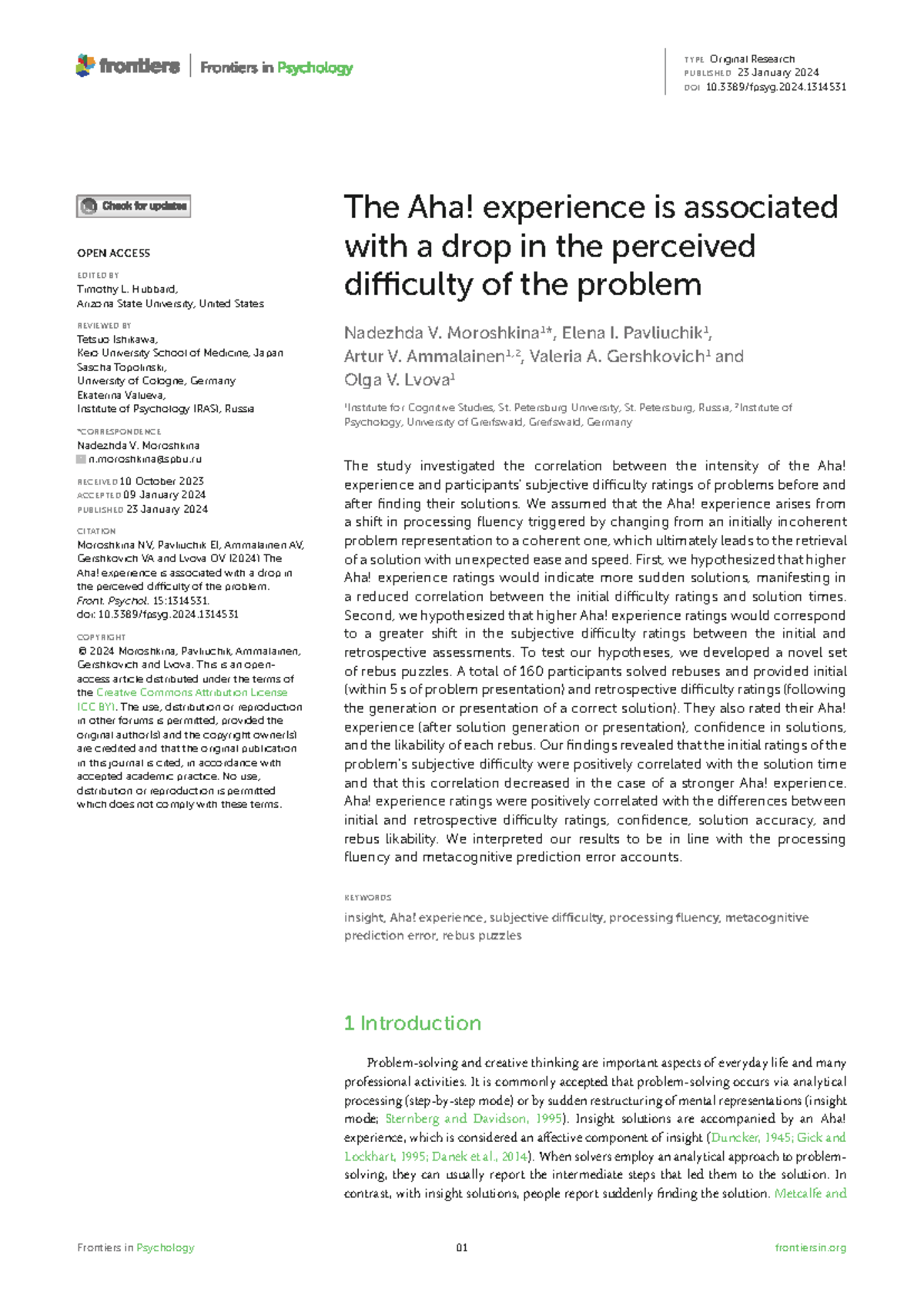 B2 - The Aha! Experience and Its Impact on Problem Difficulty Ratings ...