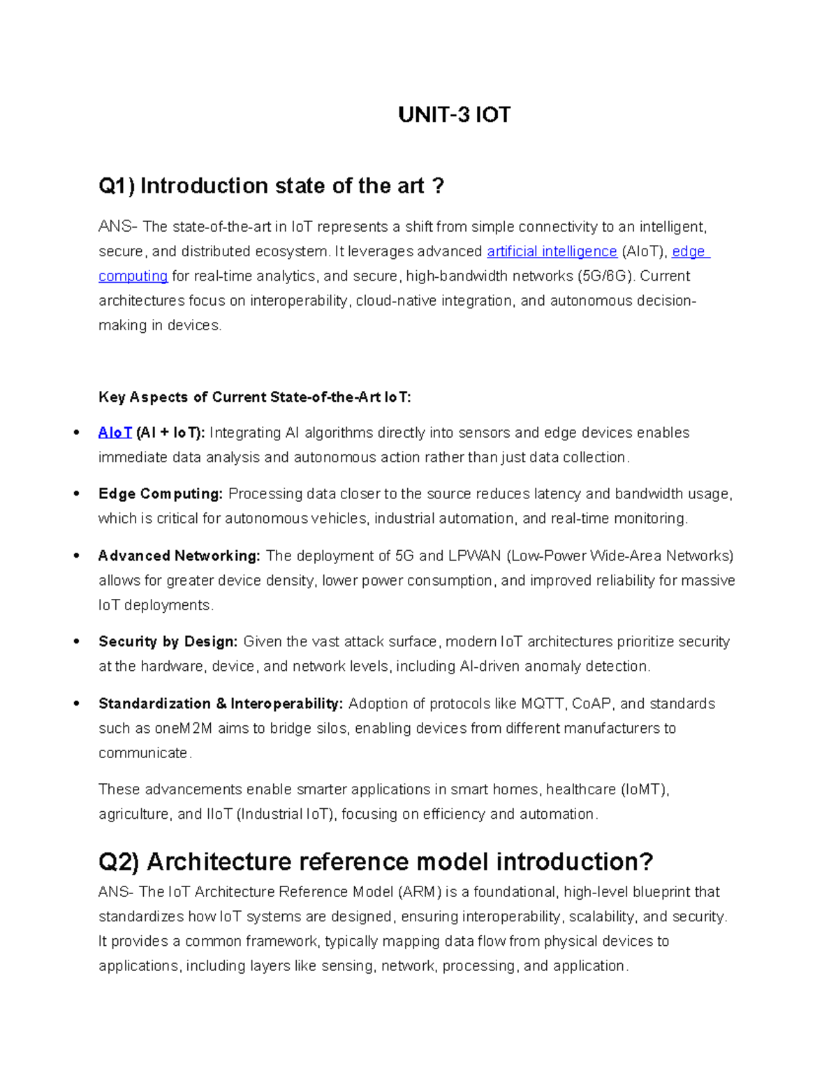 UNIT-3 IoT: Introduction to Current Trends and Architecture Models ...