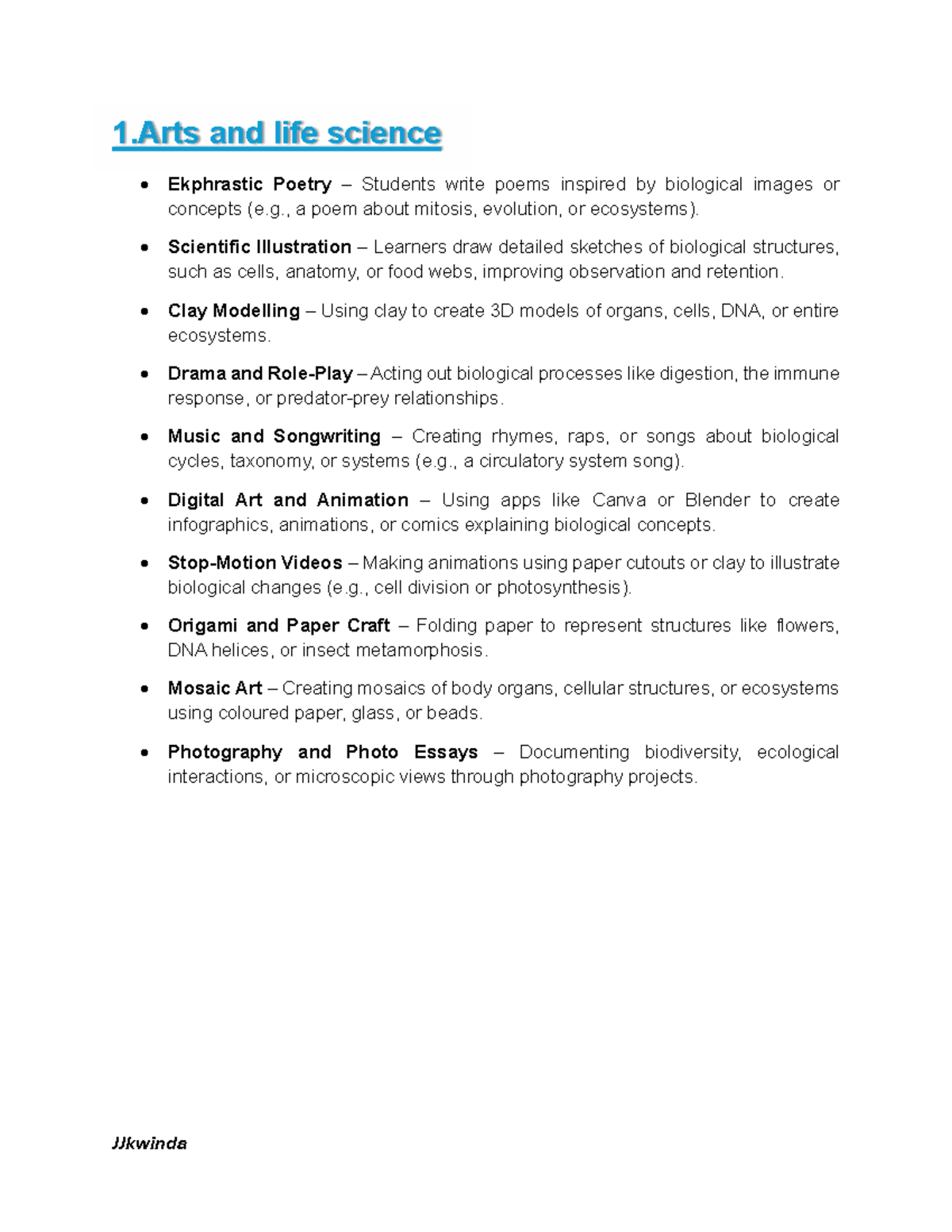 LSTV4705 3705 Theory Test 2: Integrating Arts in Life Science Education ...
