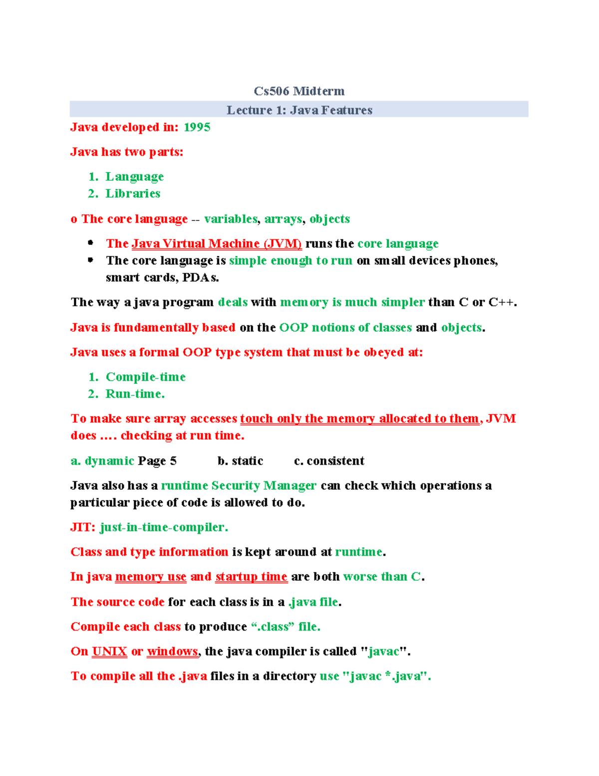 Cs506 Midterm Lecture Notes: Java Features and Concepts Overview - Studocu