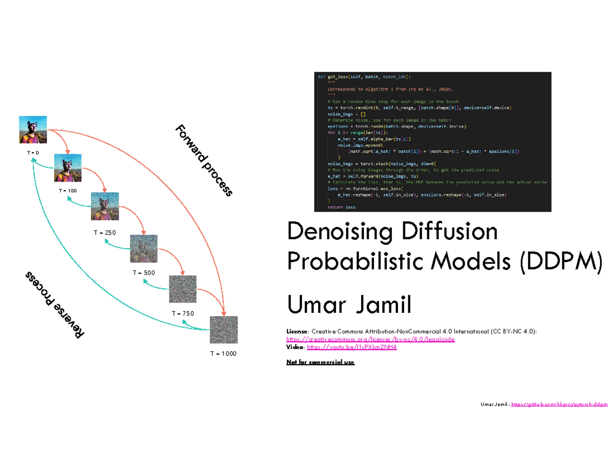 DDPM Slides - i dont - Denoising Diffusion Probabilistic Models (DDPM) Umar Jamil License ...