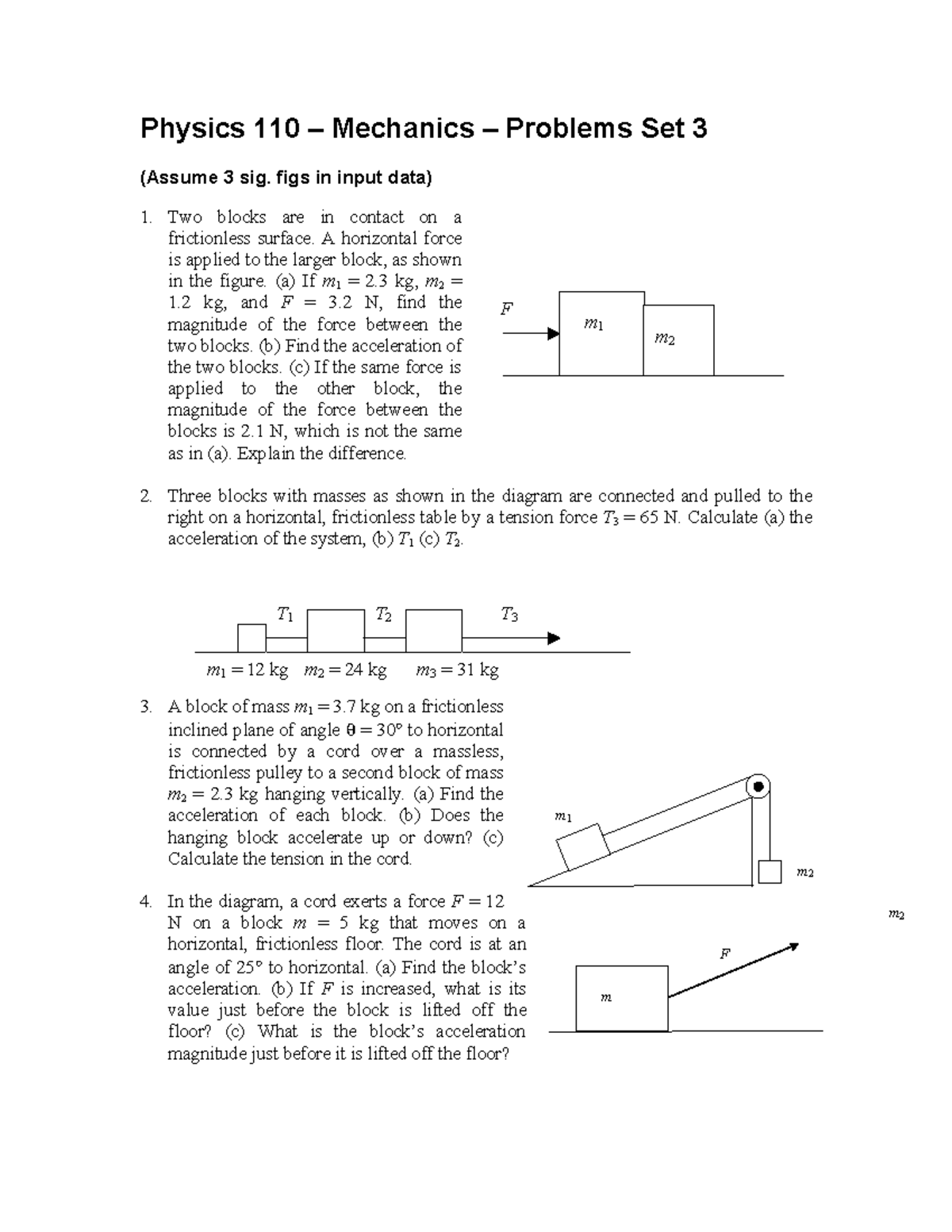 Physics 110 Mechanics Problems Set 3: Tutorial Chapter 1-7 - Studocu