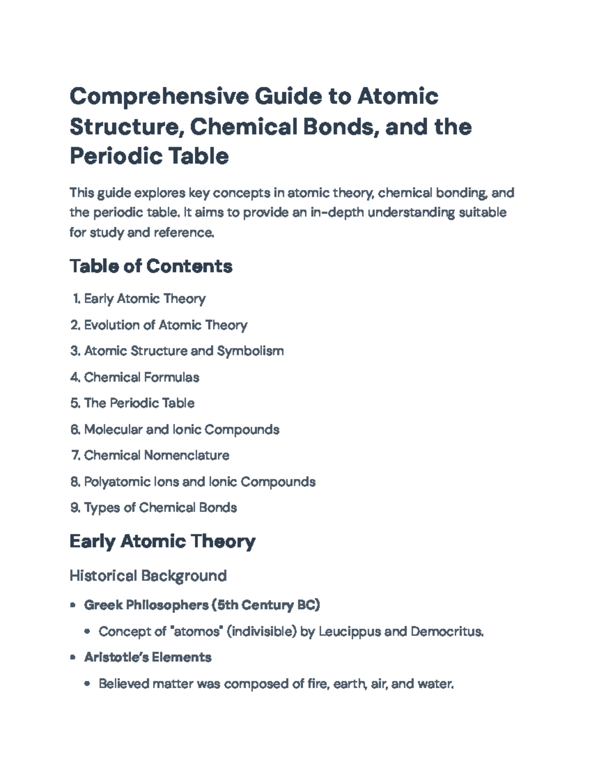 Comprehensive Study Guide: Atomic Structure, Bonds & Periodic Table ...