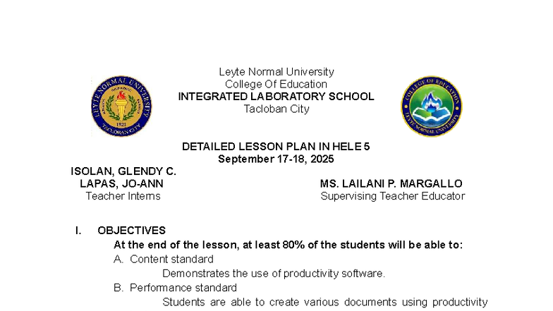 Detailed Lesson Plan in HELE 5 (LNU) by Glendy Isolan & Joan - Studocu