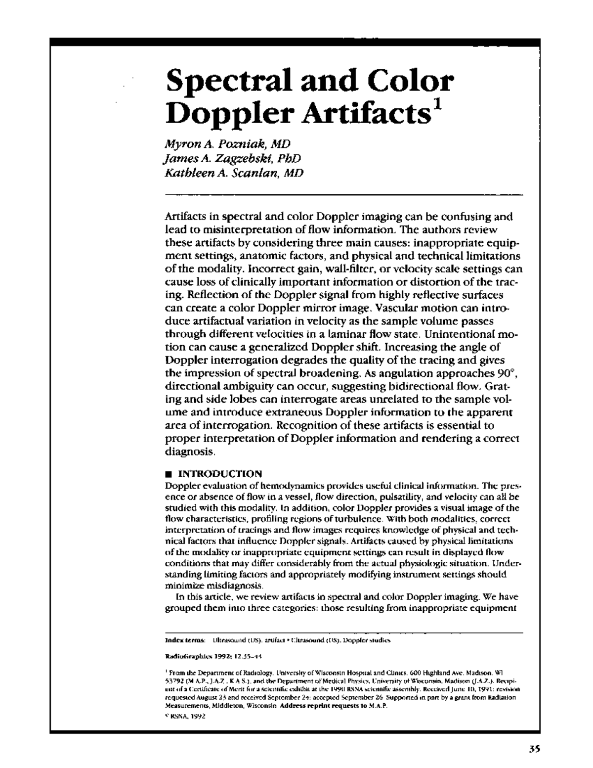 Spectral Doppler and Color Artifacts: Insights from Pozniak et al ...