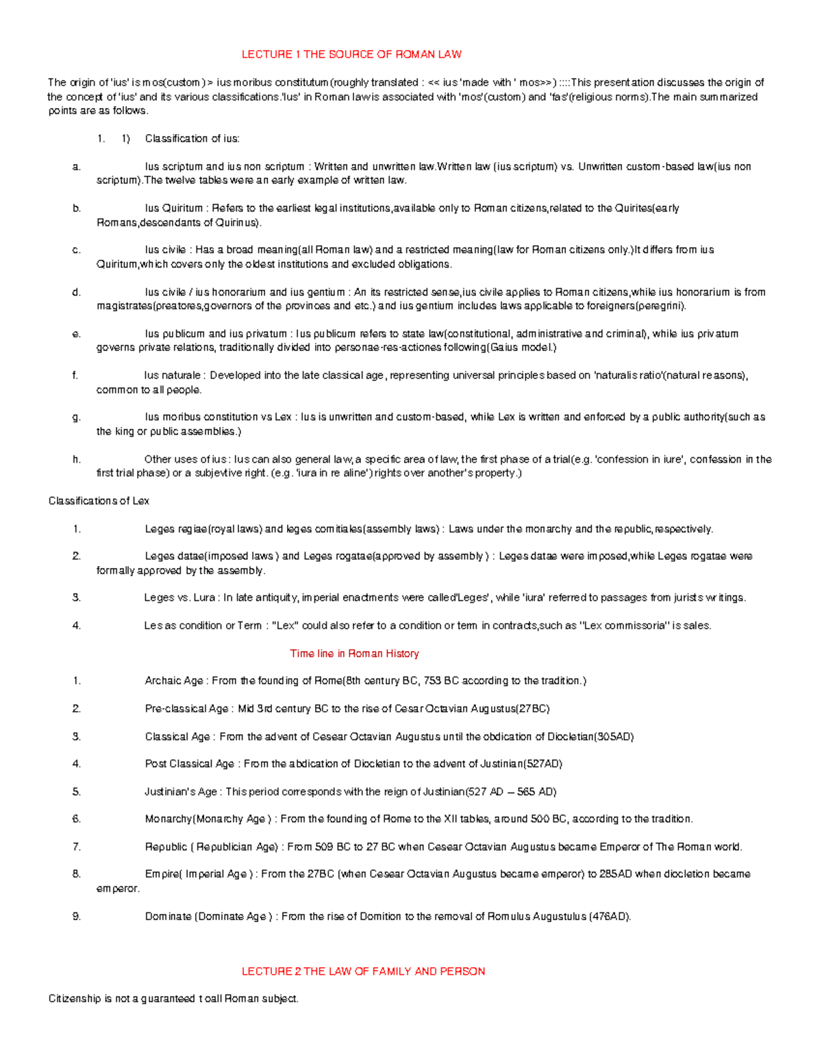 LECTURE 1 & 2: SOURCES AND FAMILY LAW IN ROMAN LAW - Studocu