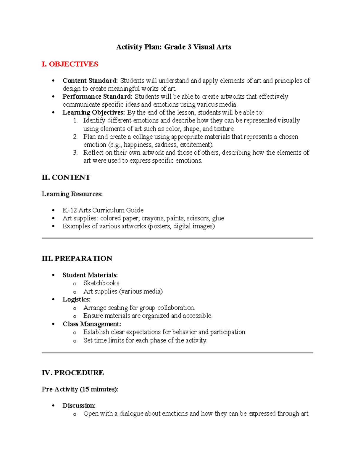 Activity Plan(Art)Buwat,Joms - Activity Plan: Grade 3 Visual Arts I ...