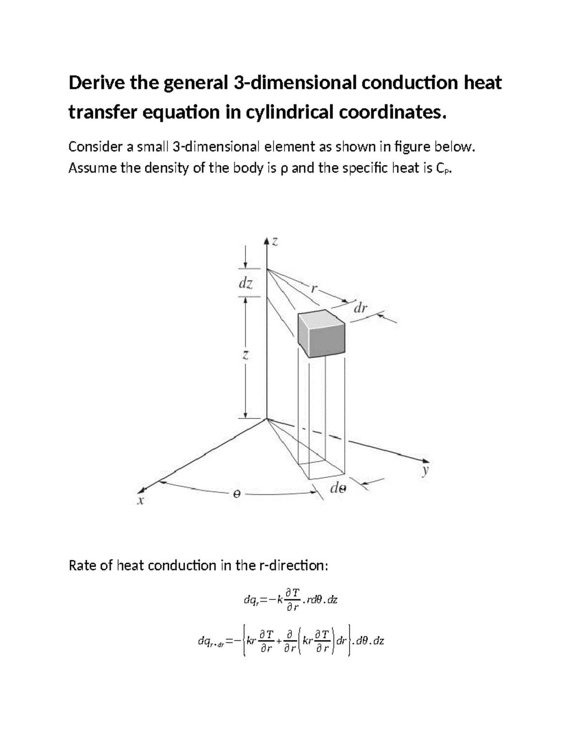 Cylindrical Heat Conduction: 3D Conduction Equation Derivation - Studocu