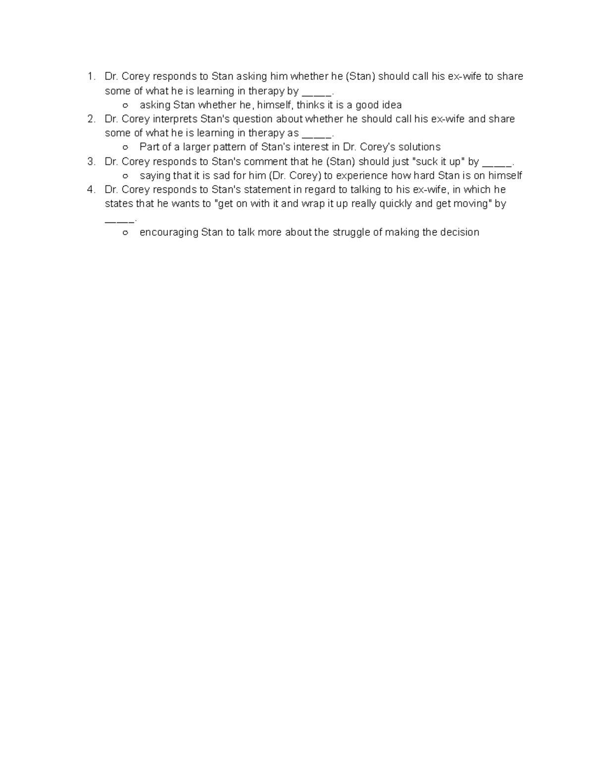 Case Study: Person-Centered Therapy Insights on Stan's Process - Studocu