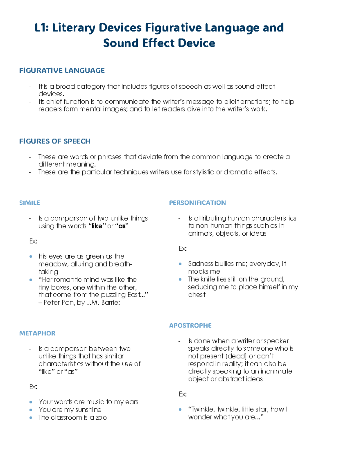 LIT 001 - Literary Devices: Understanding Figurative Language and Sound ...