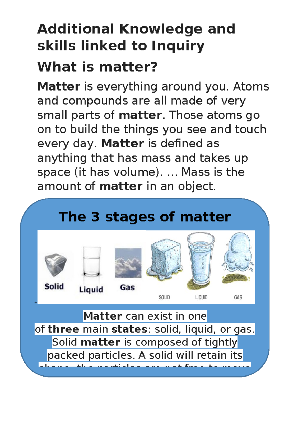 Grade 2 & 3 Inquiry: Understanding States of Matter - Studocu
