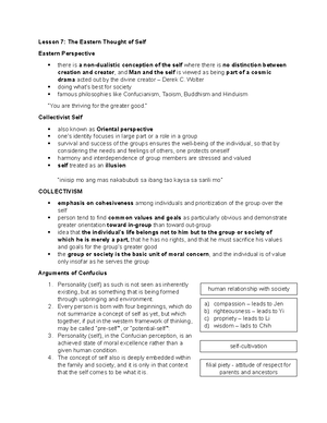 Understanding the Self - Lesson 1 and 2 - LESSON 1: Philosophical Perspectives on the Self ...