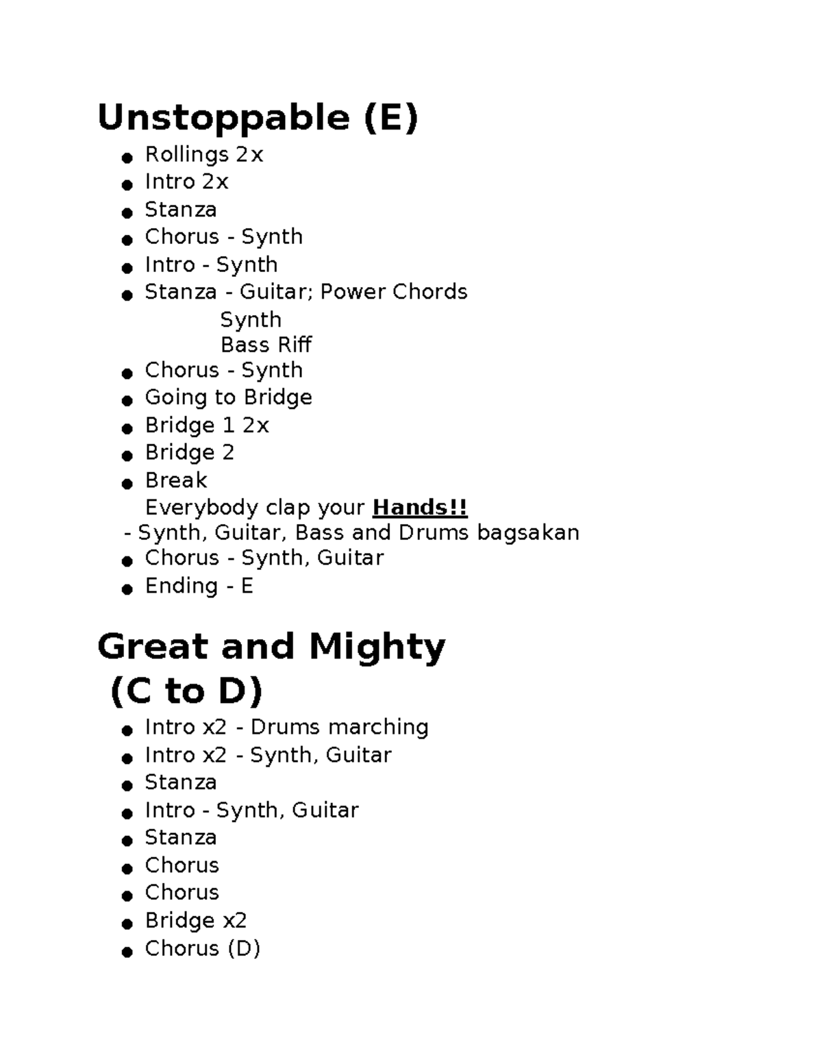 PW Arrangement and Sequence: Unstoppable and Great and Mighty - Studocu
