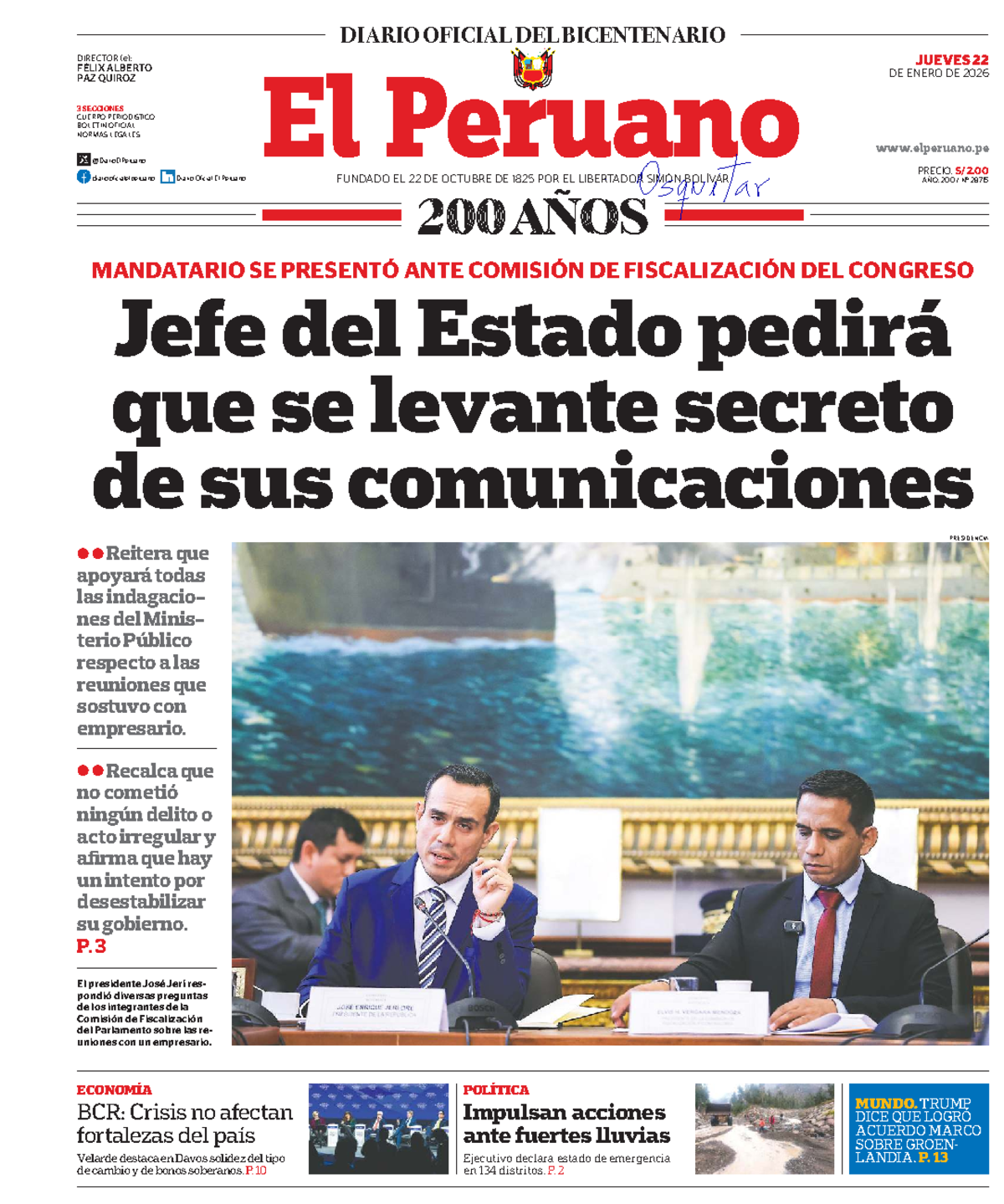 Diario Oficial El Peruano - Edición del 22 de enero de 2026 - Studocu