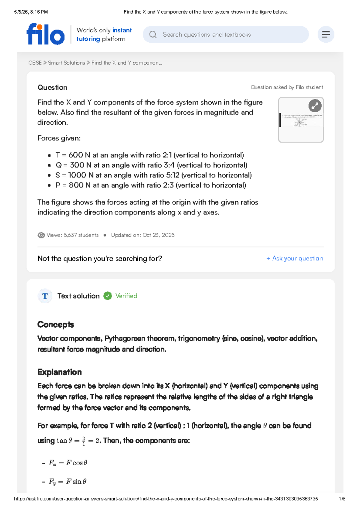 Q2: Finding X and Y Components of a Force System - Studocu