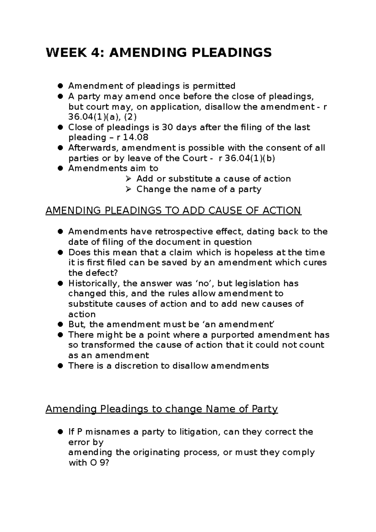 WEEK 4.3 - Comprehensive Notes on Amending Pleadings - Studocu
