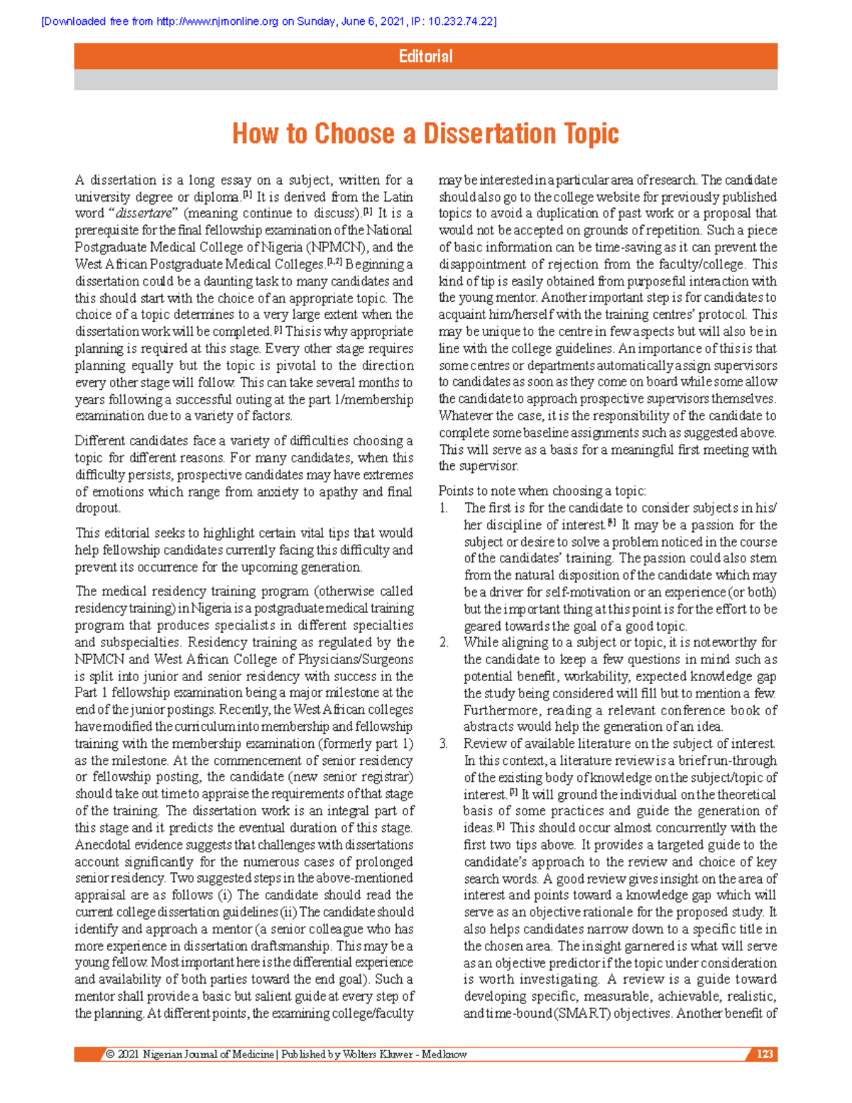 NPMCN 2021: Tips for Choosing a Dissertation Topic - Studocu