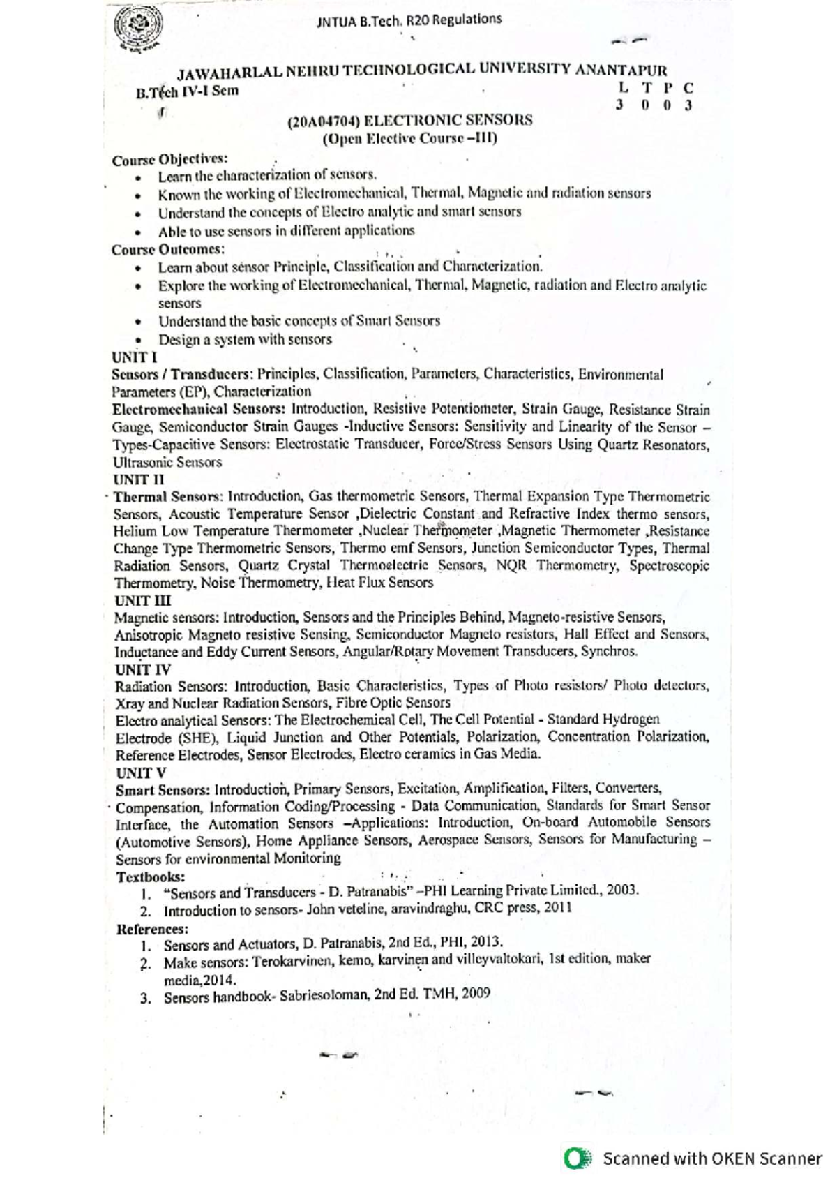 JNTUA B.Tech. R20 ES Unit 1: Electronic Sensors Overview and ...