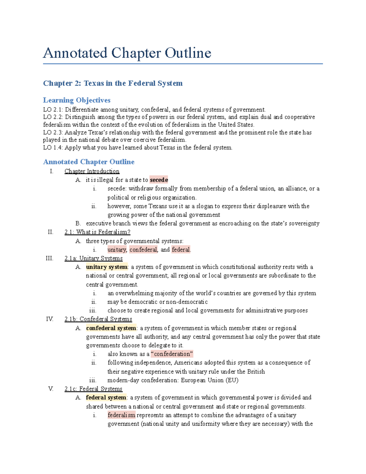 GOVT-2306 Texas and the Federal System: Chapter 2 Study Notes - Studocu