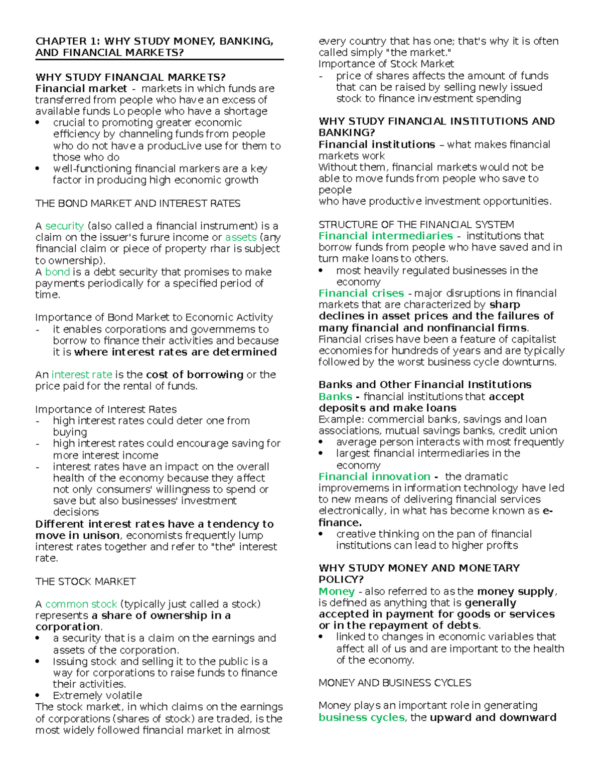 ECON 121 Chapter 1 - Mishkin-guided lecture - CHAPTER 1: WHY STUDY ...