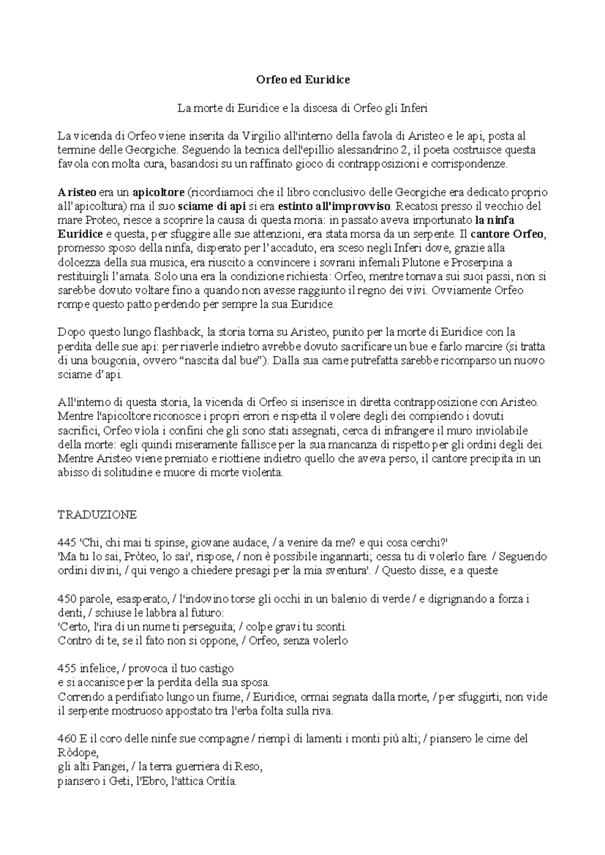 Virgilio +Orfeo e Euridice - Orfeo ed Euridice La morte di Euridice e ...