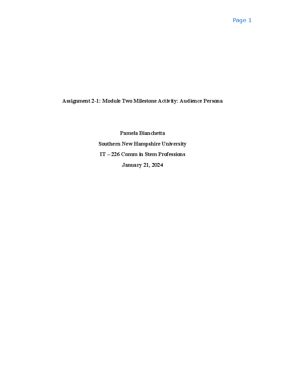 IT 226 Module 2 Audience Persona Assignment Overview - Studocu