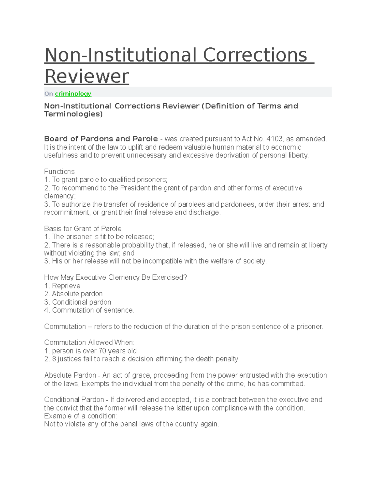 CA2 Midterm Reviewer: Non-Institutional Corrections Key Concepts and ...