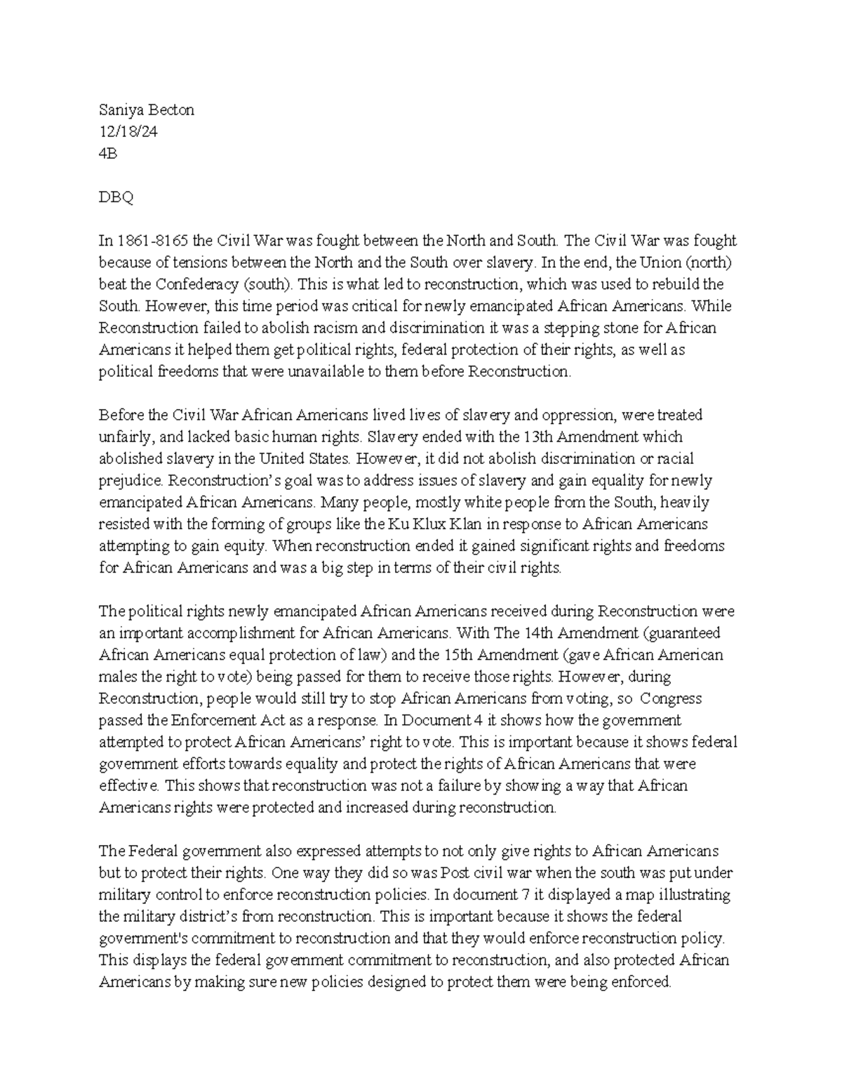 18 APUSH DBQ - Analyzing the Successes and Failures of Reconstruction ...