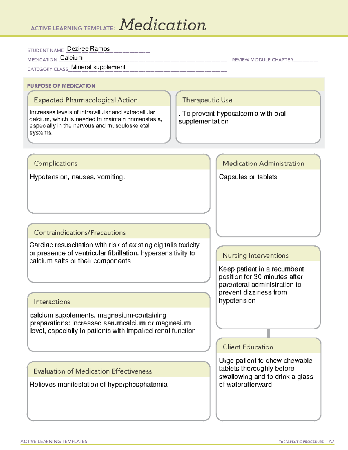 Calcium - ACTIVE LEARNING TEMPLATE: Medication Review Module - Studocu